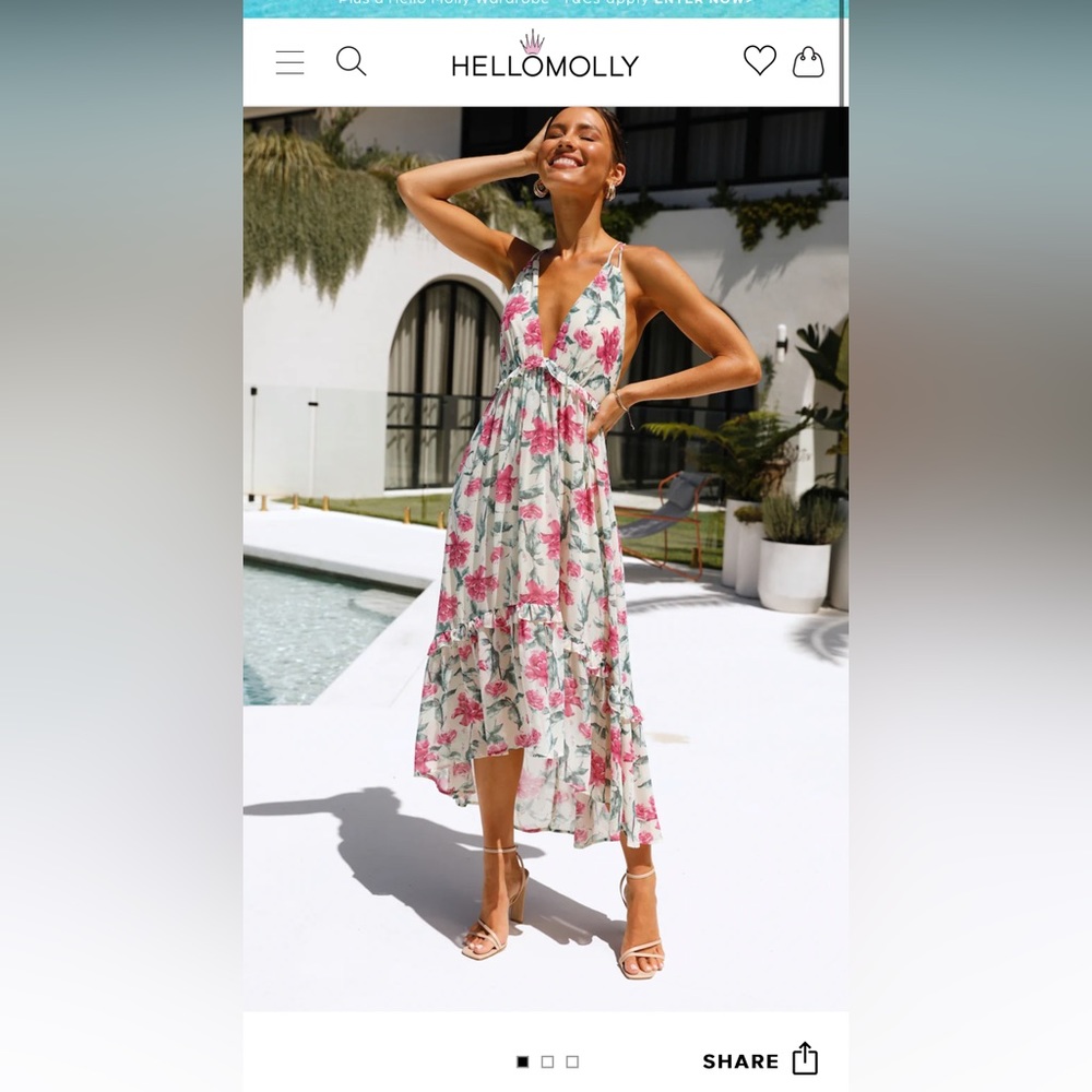 Hello Molly Floral Flowy Dress, Open Back, Adjustable… - Gem